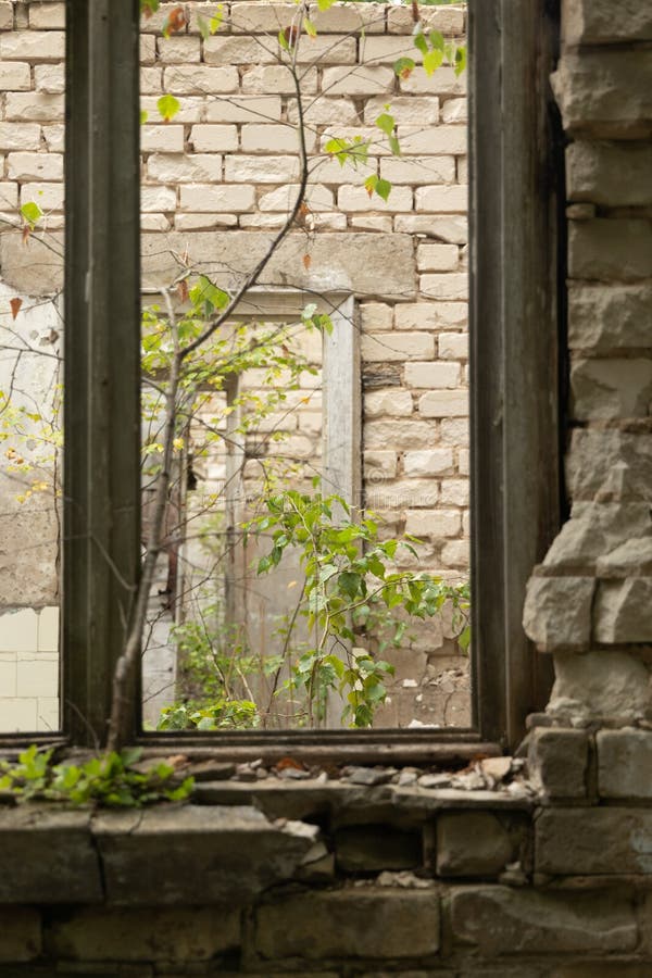 A Broken, Empty Window of Building Ruins from Soviet Times. Stock Image ...