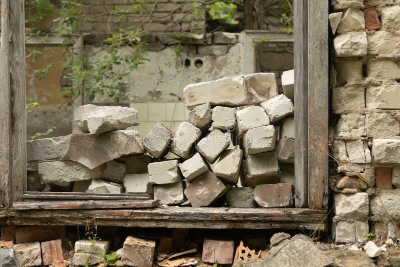 A Broken, Empty Window of Building Ruins from Soviet Times. Stock Photo ...