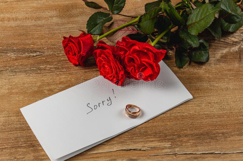 Broken Engagement Gesture with Roses and a Heartfelt Apology Note Stock ...
