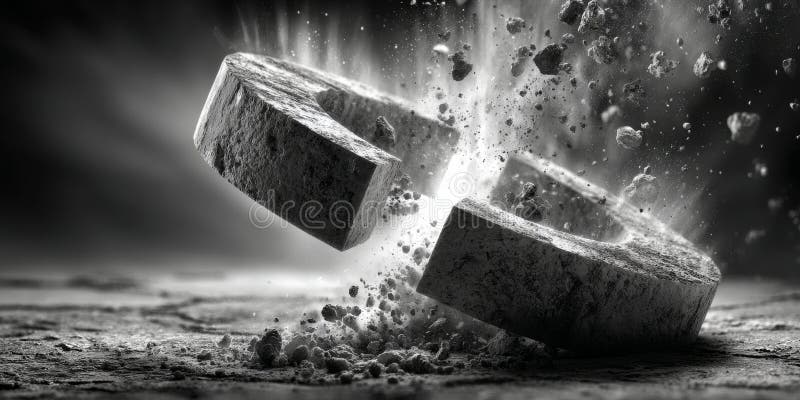 Broken Euro Currency Symbol Exploding with Dramatic Lighting and Dust ...