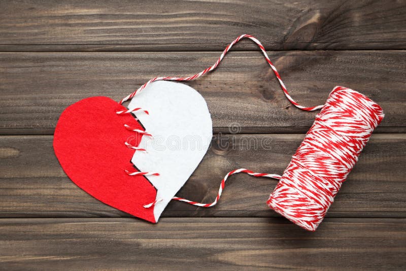 Broken Fabric Heart with Thread Stock Photo - Image of soft, depression ...