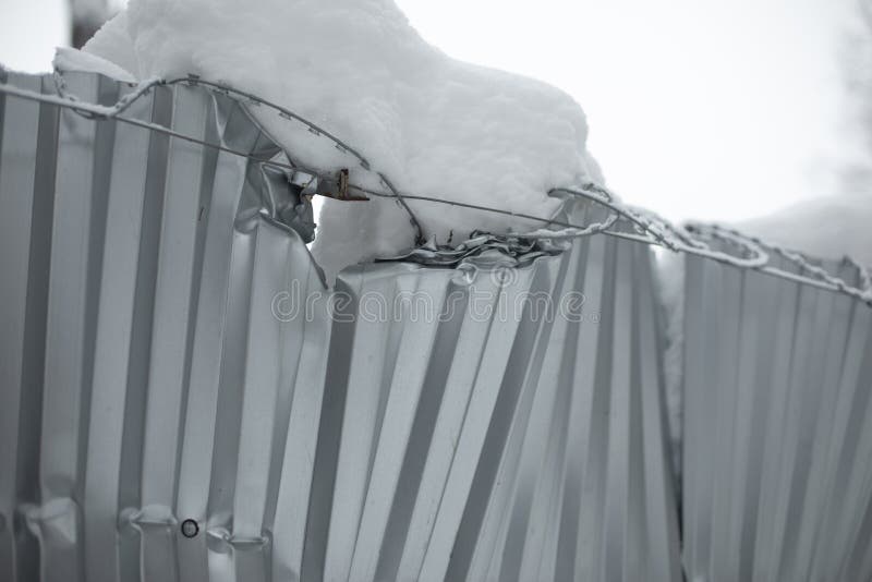 Broken Fence. Snow Bent Metal Stock Photo - Image of mountains, closed ...