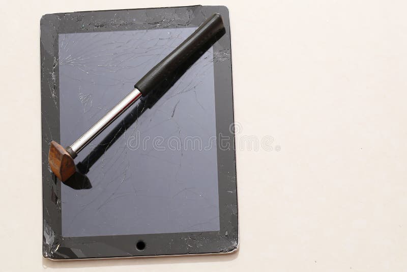 Broken Flat Glass of Tablet and Rusty Hammer Stock Image - Image of ...