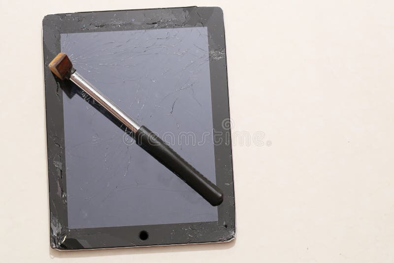 Broken Flat Glass of Tablet and Rusty Hammer Stock Photo - Image of ...