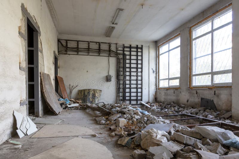 Broken Floor, Trash and Clutter in an Abandoned Room Stock Photo ...