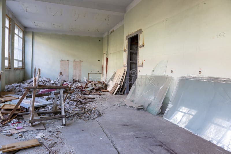 Broken Floor, Trash and Clutter in an Abandoned Room Stock Image ...