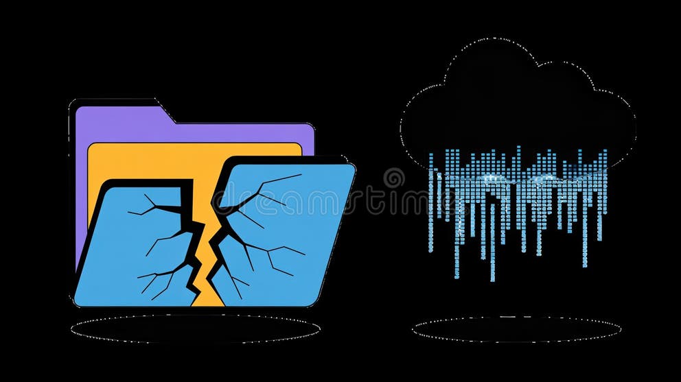 Broken Folder and Cloud Computing Raining Binary Code on Transparent ...