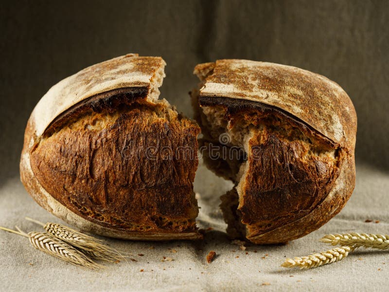 Broken oval bread stock image. Image of christ, bread - 281503623