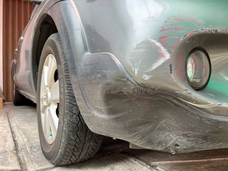 Broken Front Bumper and Paint Scratch Stock Image - Image of demolished ...
