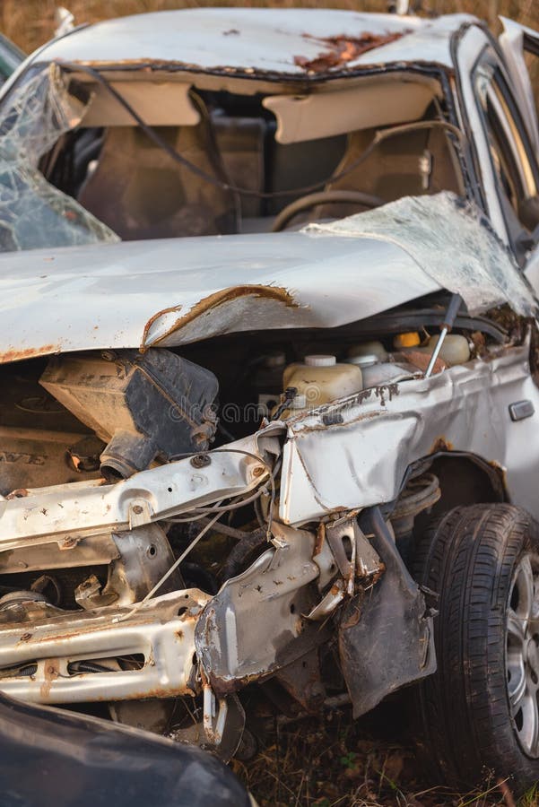 Broken Frontal Collision Field Car. Stock Photo - Image of damage ...
