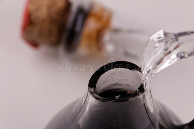 Broken Glass Bottle With Cork On White Table Broken Structure Stock