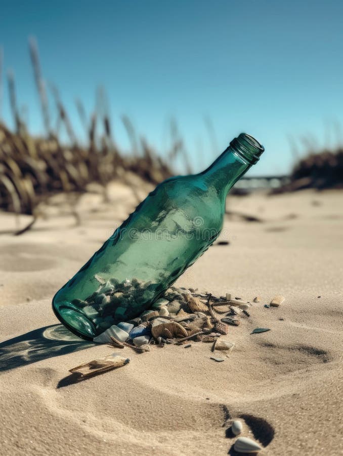 A Broken Glass Bottle Its Shards Tered in the Sand. Stock Image - Image ...