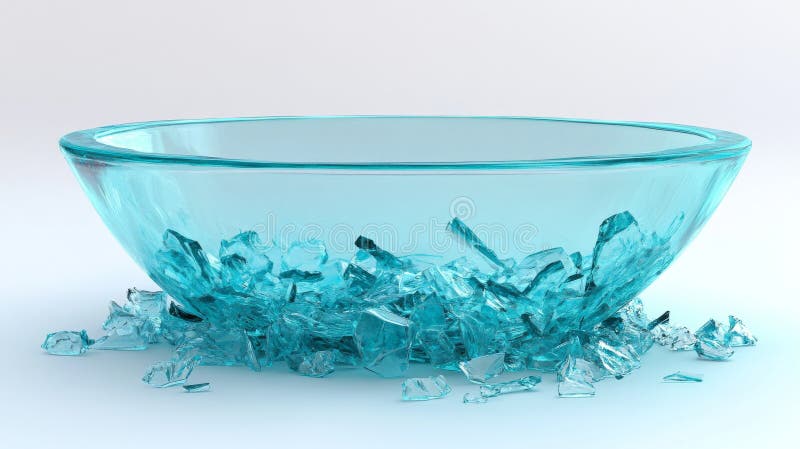 A Broken Glass Bowl Encircled by Dispersed Fragments on a Sleek Surface ...