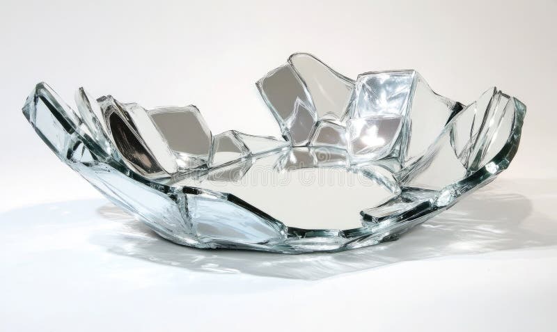 A Broken Glass Bowl with a Mirror on it Stock Photo - Image of light ...