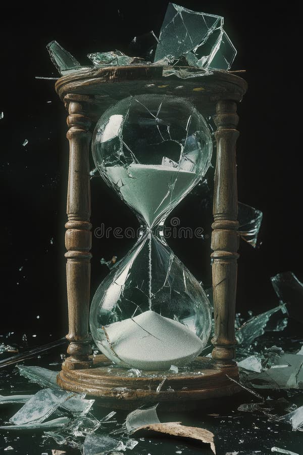 A Broken Glass Clock with a Sand Timer on it Stock Illustration ...