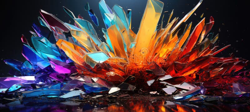 Broken Glass, Colorful Crystal Texture, Ai Stock Illustration ...