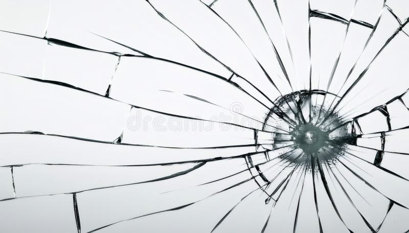 Broken Glass with Cracks Radiating from Impact Point on White ...