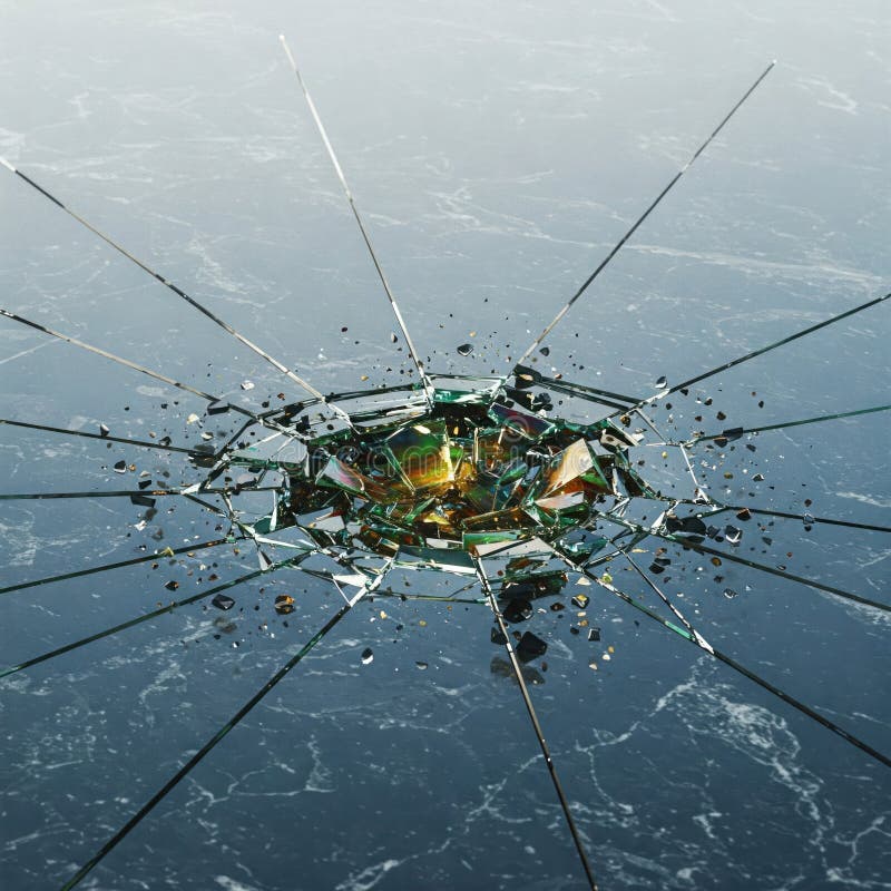 Broken Glass with Cracks on the Water Surface. Stock Photo - Image of ...