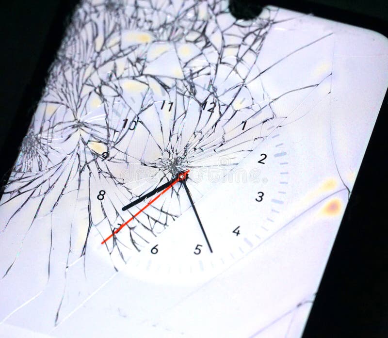 Broken Glass Display of Smartphone with Clock ,time Concept. Stock ...