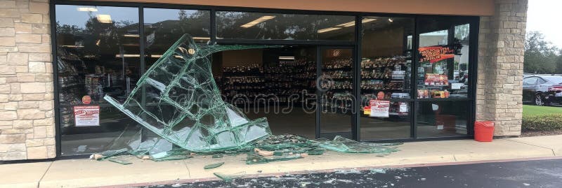 Broken Glass Door at Storefront after Attempted Burglary, Showing ...