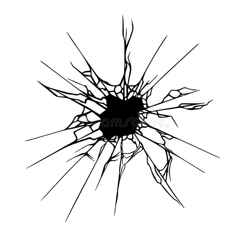 Broken Glass Effect with Cracked Bullet Hole with Sharp Edges and ...