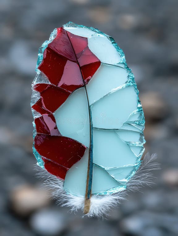 A Broken Glass Feather with Red and Blue Colors. Stock Illustration ...