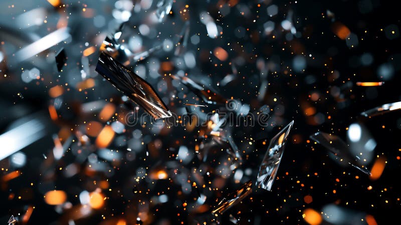 Broken Glass Flying in the Air on Black Background. Close-up View ...