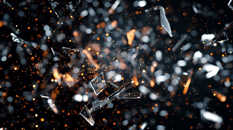Broken Glass Flying in the Air on Black Background. Close-up View ...