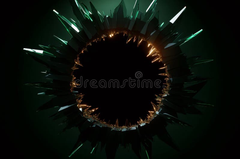 Broken Glass Forming a Circle with Sharp Shards and a Black Background ...