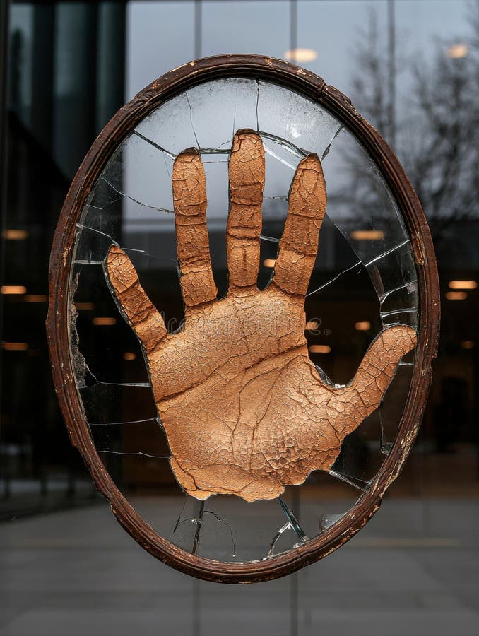 Broken Glass Frame with a Handprint Stock Illustration - Illustration ...