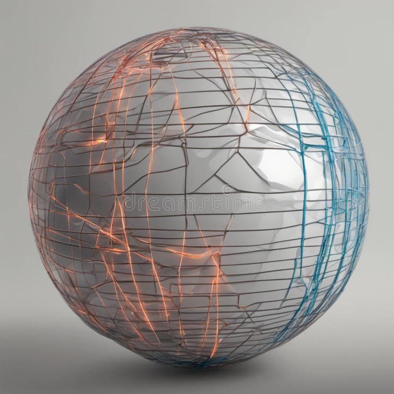 A Broken Glass Globe. Sphere. Cracked Sphere. Grey Background Stock ...