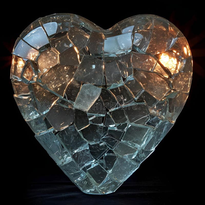 A Broken Glass Heart with Many Small Pieces Missing from it Stock ...