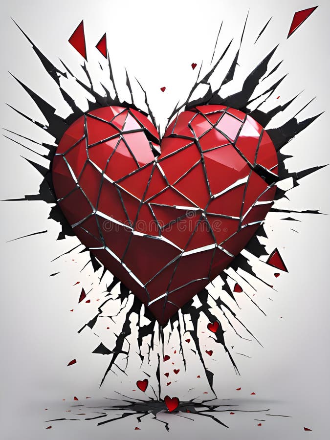 Broken Glass Heart Shape on Dark Background Stock Illustration ...
