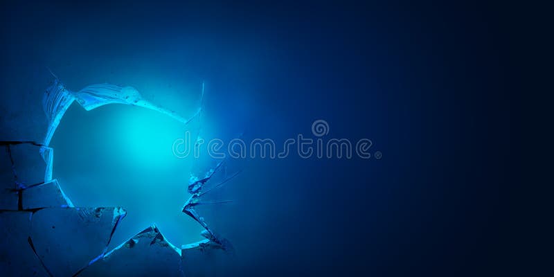 Broken Glass Hole in a Blue Neon Light Background Stock Illustration ...