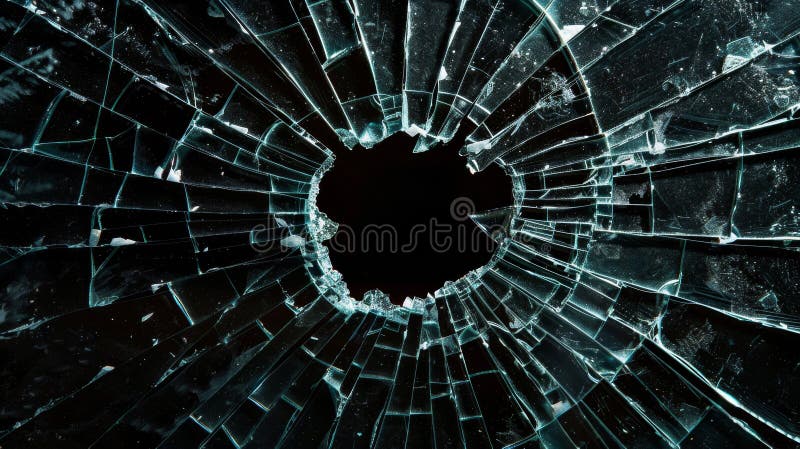 Broken Glass with a Hole in the Center Stock Photo - Image of pane ...