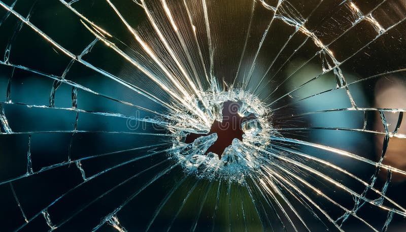 Broken Glass from Impact. Bullet Hole in Glass Stock Illustration ...