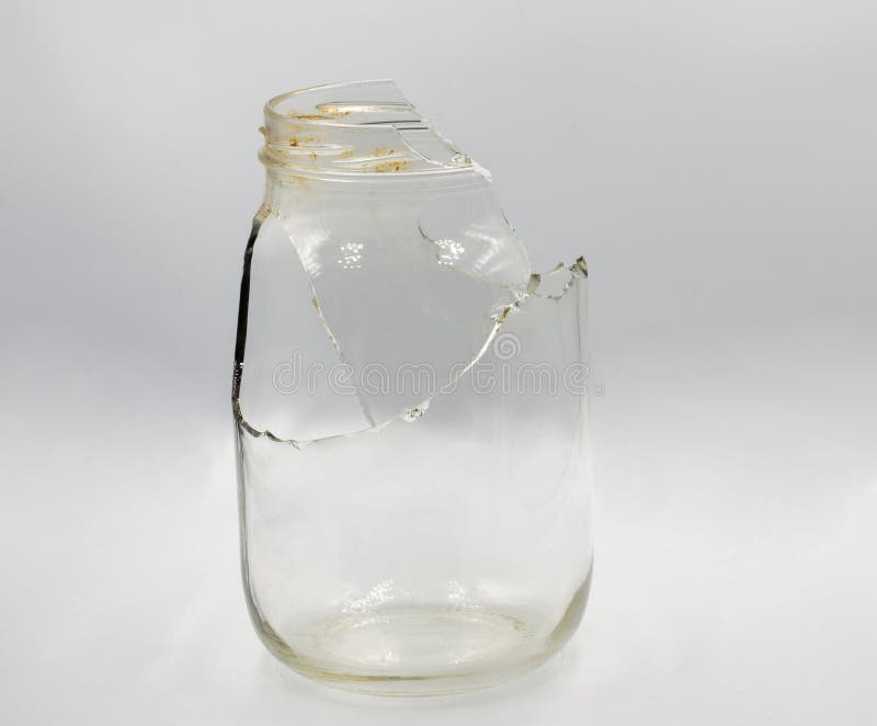 Broken Glass Jar Closeup on White Stock Photo - Image of transparent ...