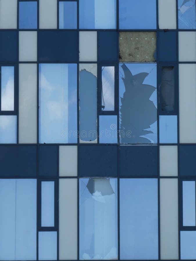 Broken Glass on Modern Building after the Hurricane Stock Image - Image ...