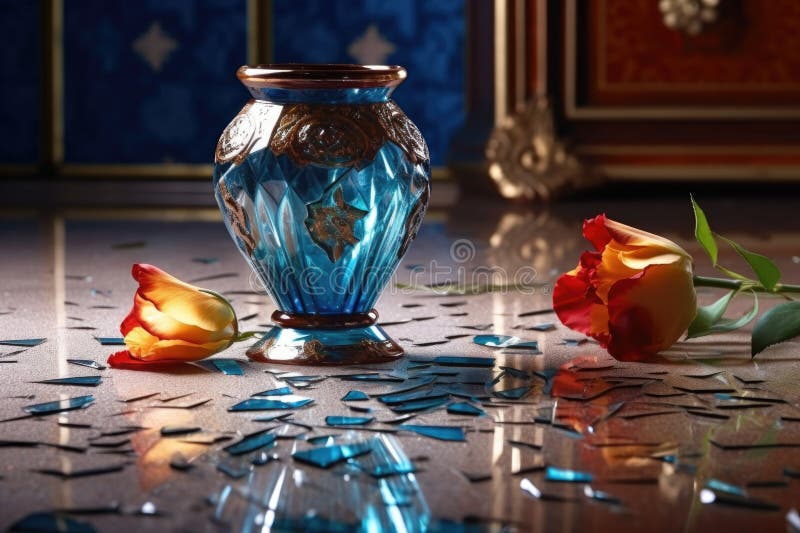 Broken Glass Near Fallen Vase with Spilled Water Stock Illustration ...