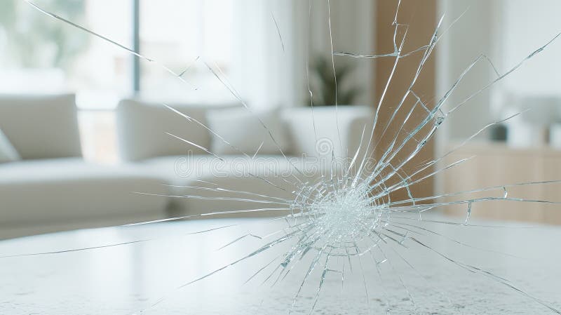 Broken Glass on an Office Window Reveals Cracks, Blending Modern Decor ...