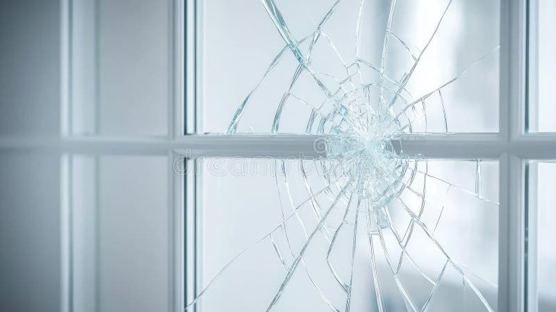 Broken Glass on an Office Window Reveals Cracks, Blending Modern Decor ...