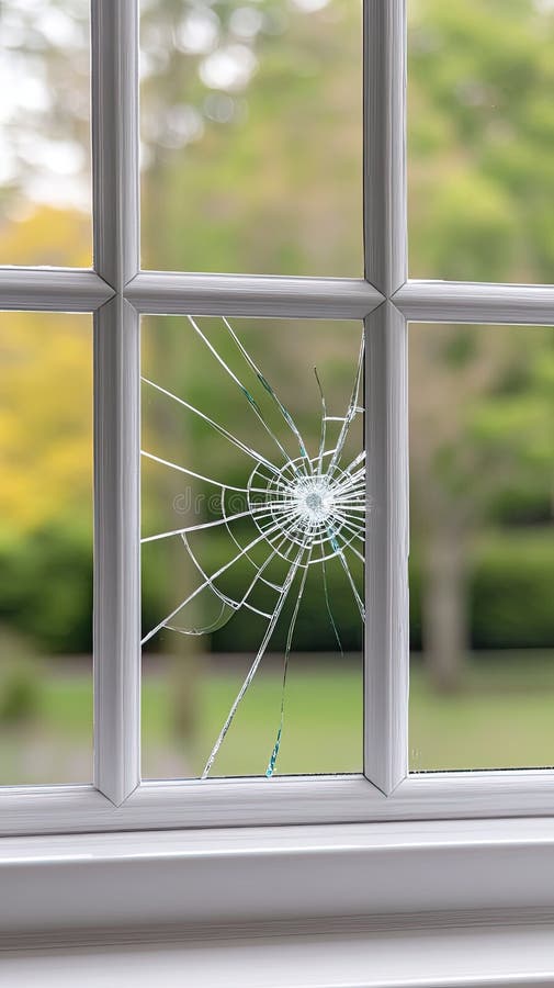 Broken Glass on an Office Window Reveals Cracks, Blending Modern Decor ...