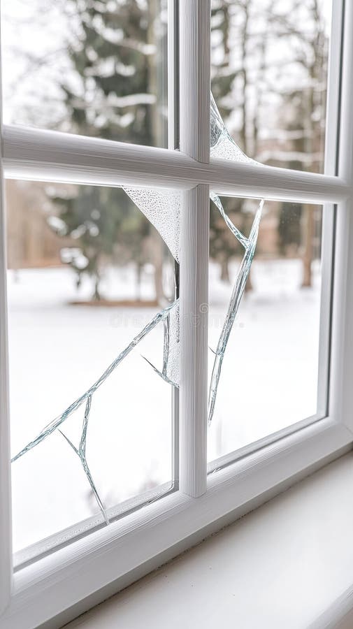 Broken Glass on an Office Window Reveals Cracks, Blending Modern Decor ...