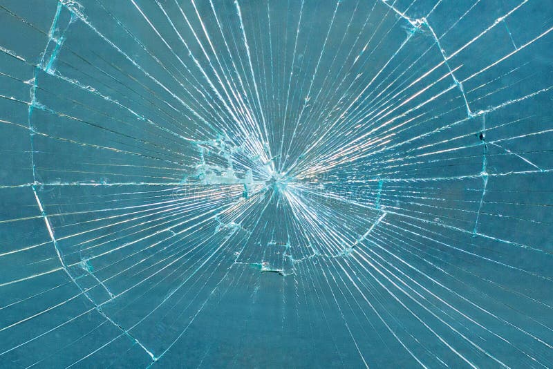 Broken Glass Pane. Smashed Blue Glass Stock Photo - Image of mirror ...