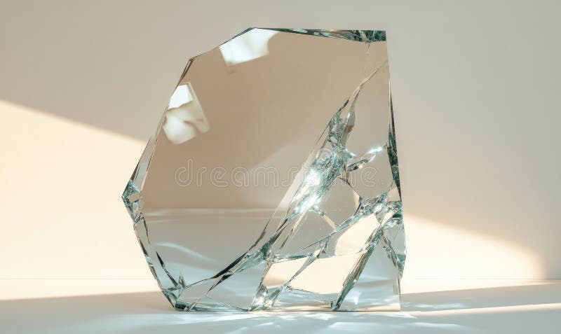 A Broken Glass Piece with a Reflection of a Person in the Mirror Stock ...