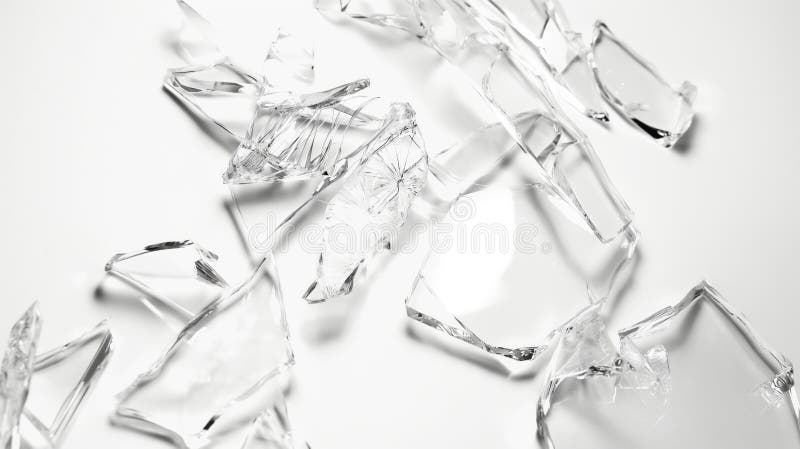 Shattered Glass Fragments White Surface Creating Abstract Composition ...
