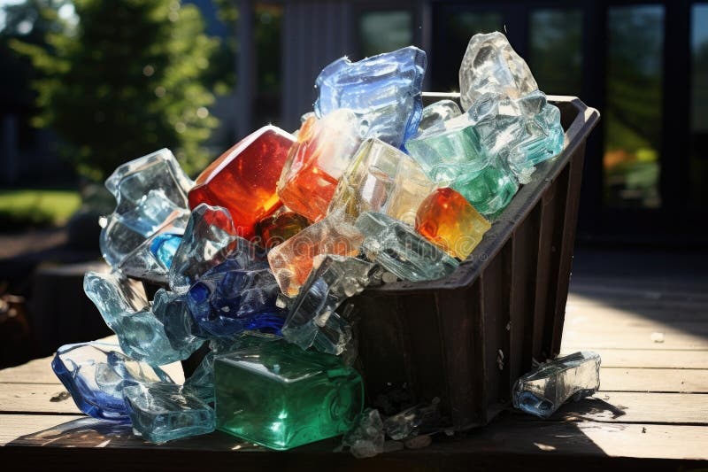 Broken Glass in a Recycling Container Stock Photo - Image of ...