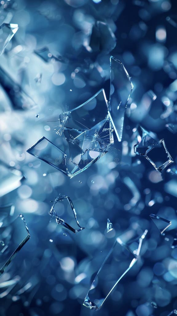 Broken Glass Shards Exploding on Blue Background Stock Image - Image of ...