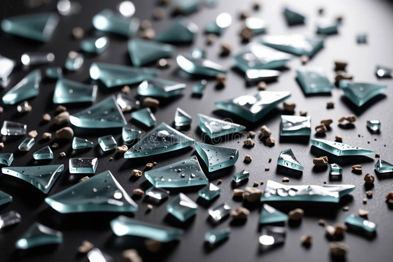 Broken Glass Shards Scattered Across a Surface, Sharp Edges Glinting in ...