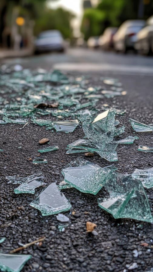 Broken Glass Shards Scattered on Asphalt Road, Urban Melancholy Concept ...